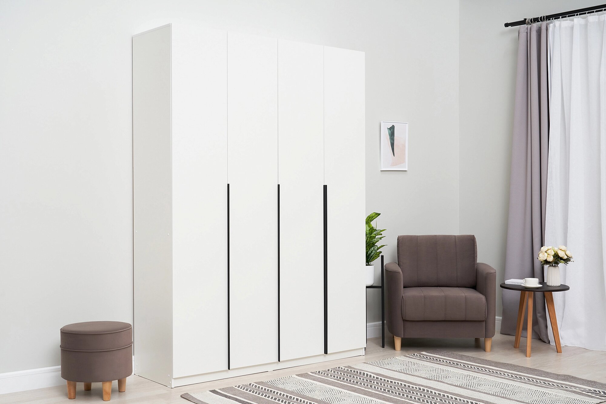 Шкаф распашной "Афродита", современный стиль, 4 двери, белый текстурный, Акро Групп