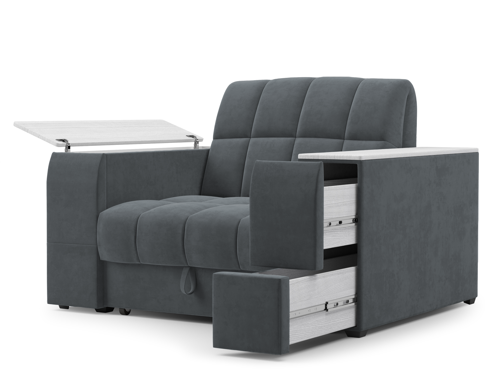Кресло-кровать Флай, аккордеон, подлокотники короб+ящики, 80*200 с ортопедическим основанием, съемный чехол, велюр.
