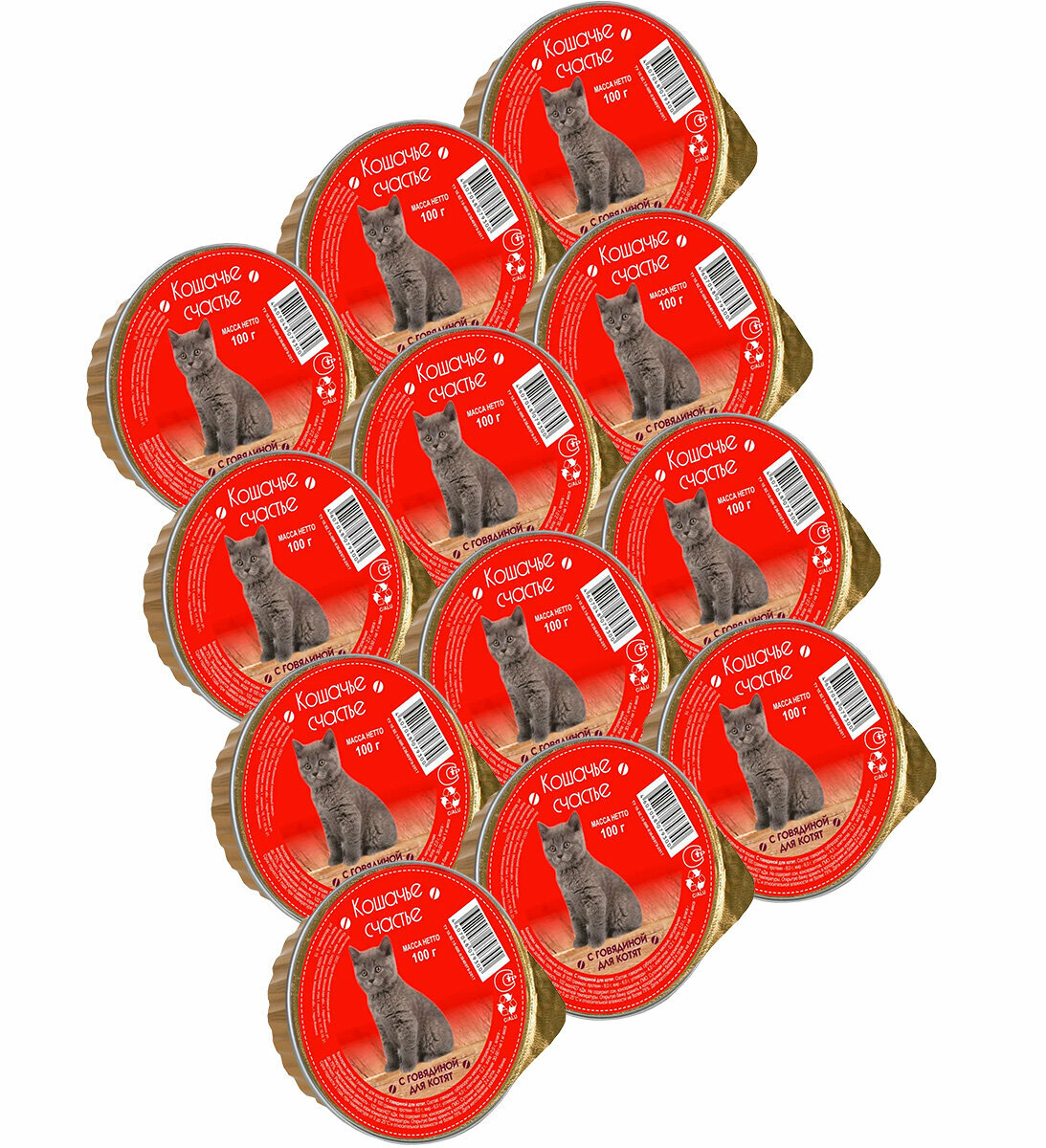 Корм влажный Кошачье Счастье для котят, говядина, 100 г х 12 шт
