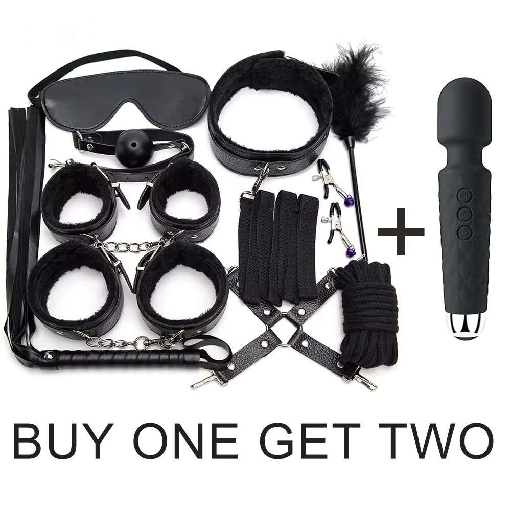 Blackwolf сексуальные кожаные комплекты для БДСМ плюшевый секс-бондаж с 20-скоростным 10 and 1Black