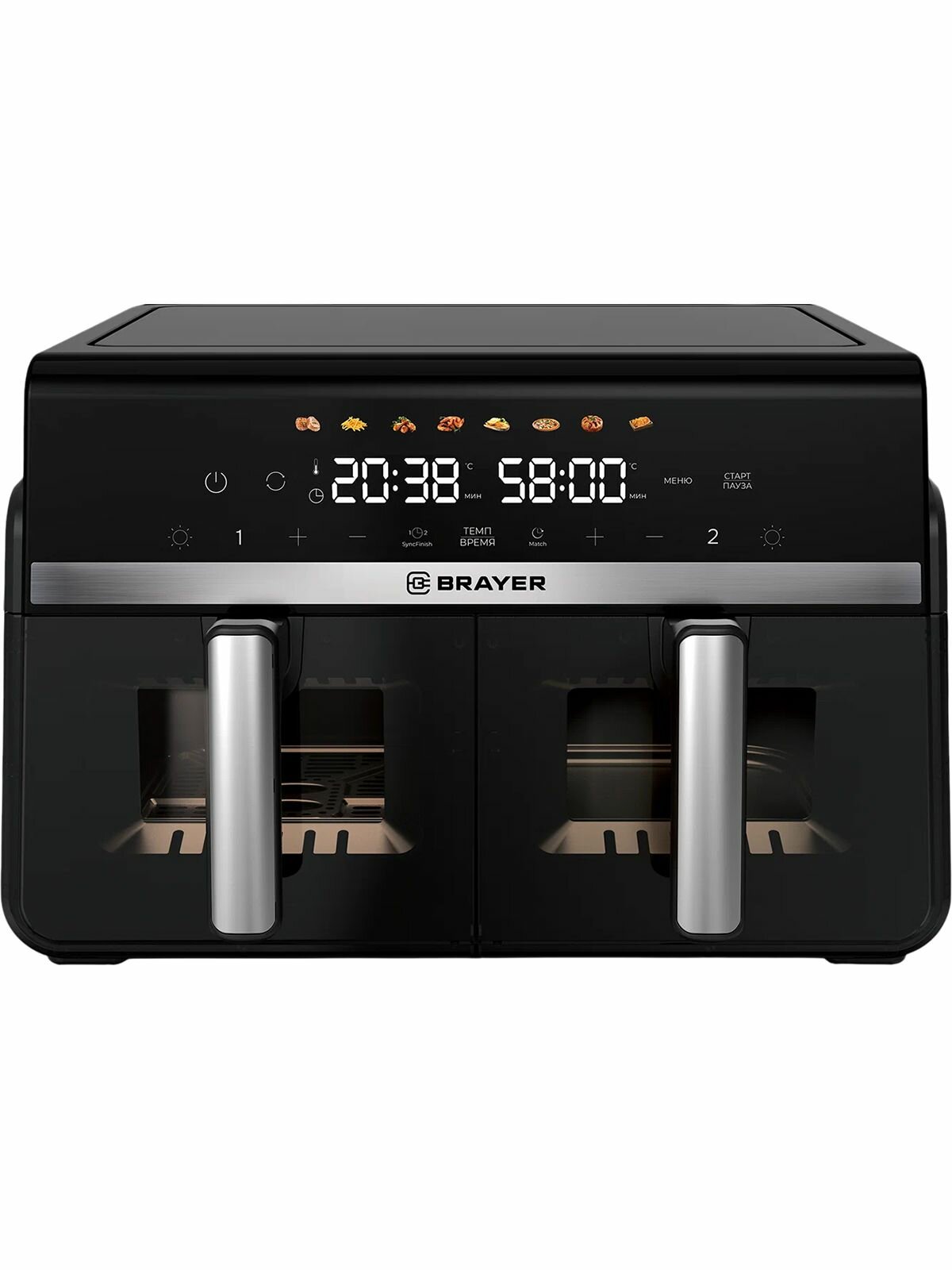 Аэрогриль BRAYER BR2050, антипригарное покрытие, 10 л, чёрный