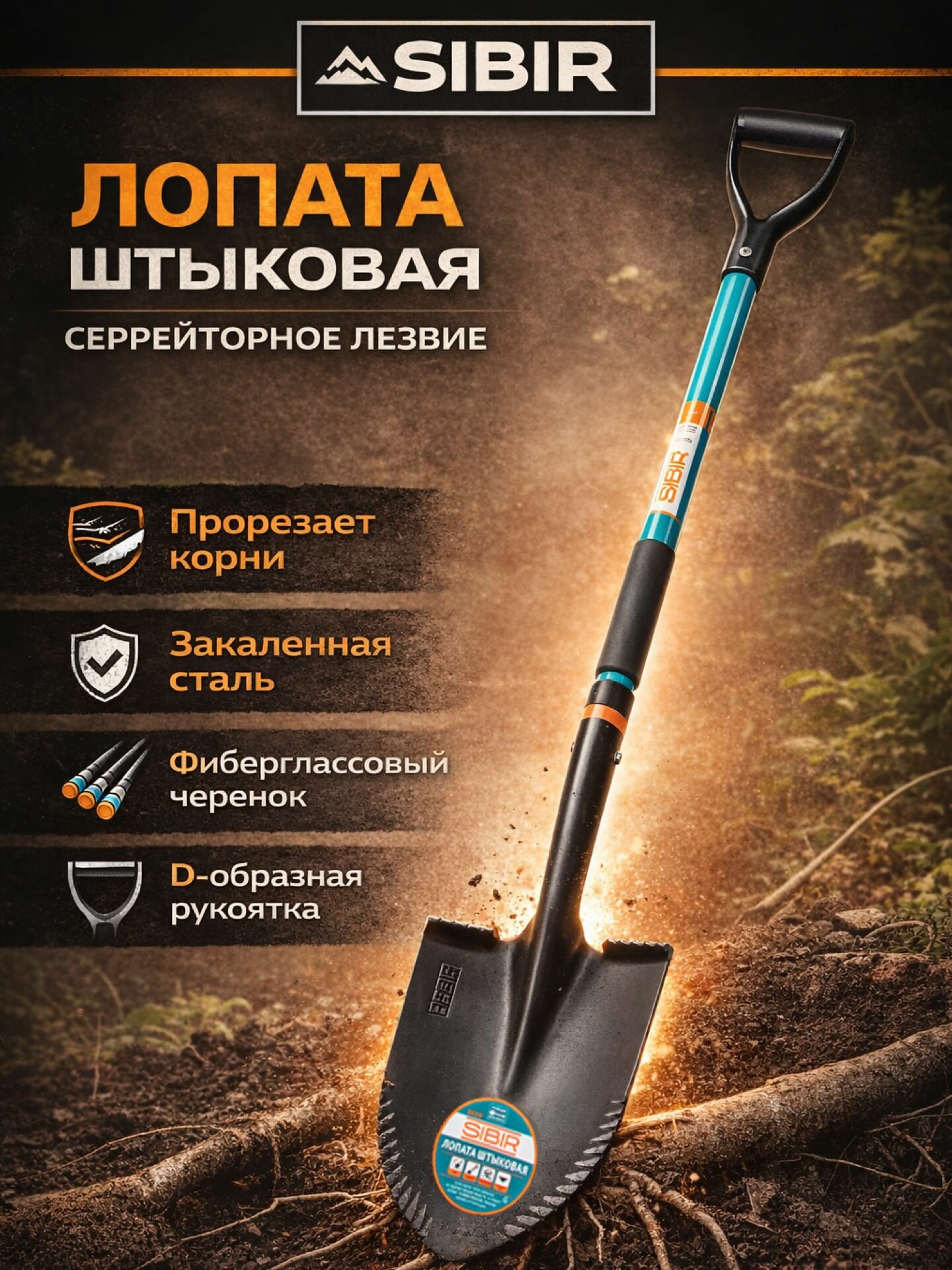 Лопата штыковая с зубьями SIBIR 2422