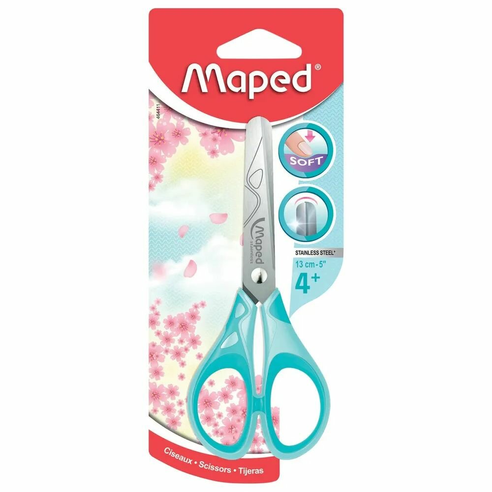 Ножницы MAPED (Франция) "Essentials Soft", 130 мм, закругленные, цвет ассорти