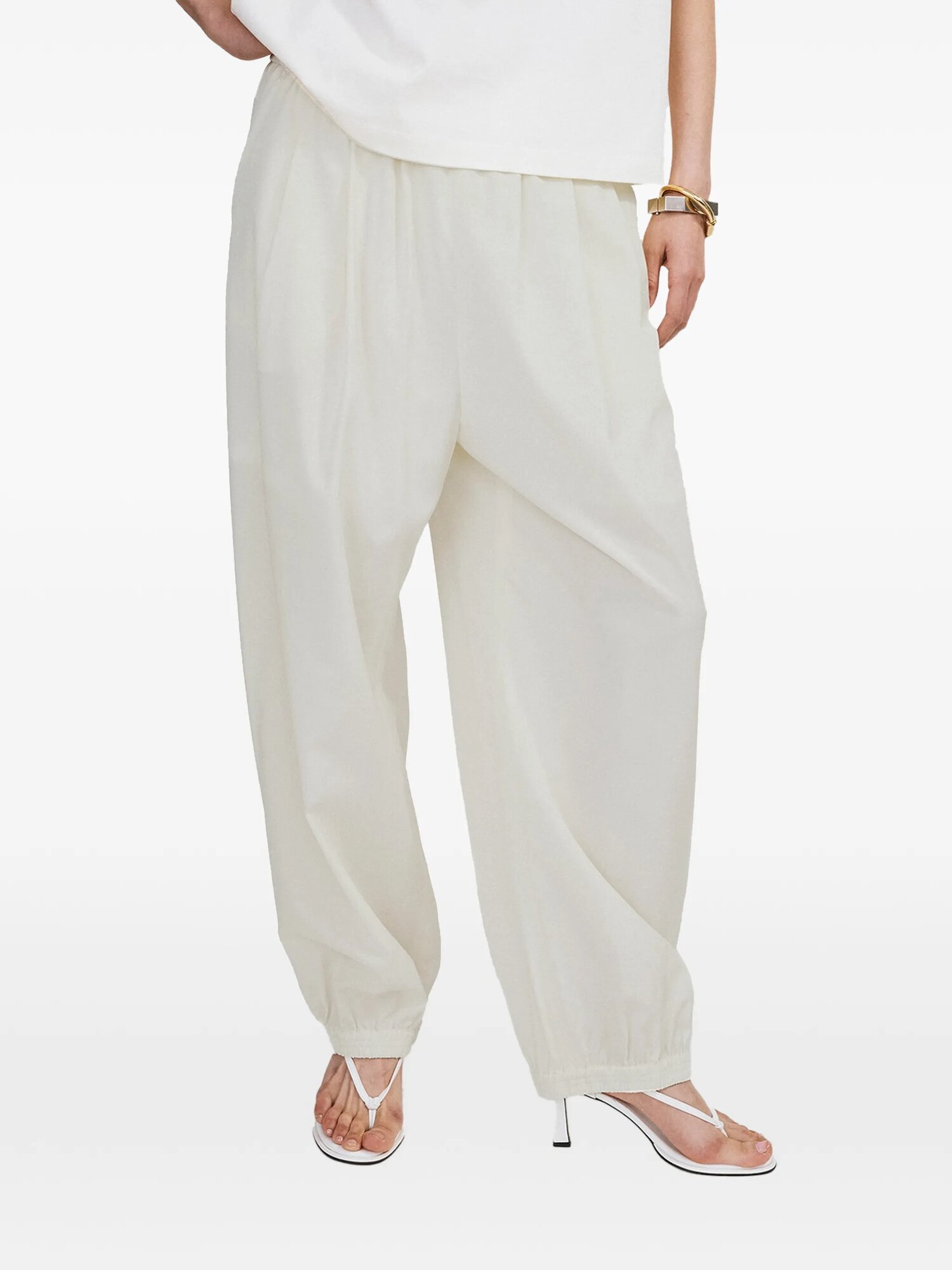 Брюки RECTO Elasticated-waist track pants, размер 46, бежевый/белый — фото 1