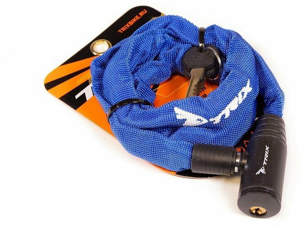 Замок противоугонный TRIX, цепь, с ключами, 3,5х1200мм, в тканевой оплетке, голубой