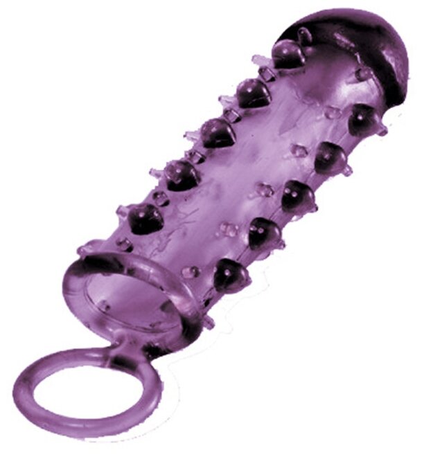 Закрытая фиолетовая насадка с пупырышками SAMURAI PENIS SLEEVE PURPLE - 14,5 см.
