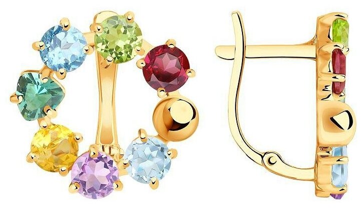 Серьги, красное золото, 585 проба, цитрин, топаз, родолит, хризолит, кварц, аметист