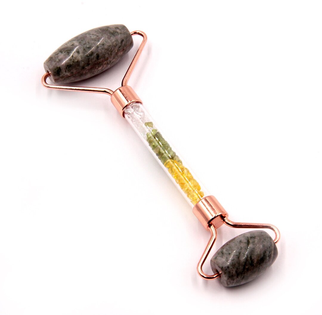 Роликовый массажер для лица SEL-26 из натурального камня лабрадор И микс камни (14 см.), 1 шт.