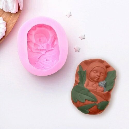 Молд силиконовый Младенец в листьях