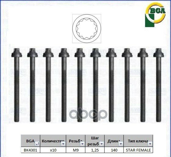 К-кт болтов ГБЦ (BLF, BLP) Bga арт. BK4301