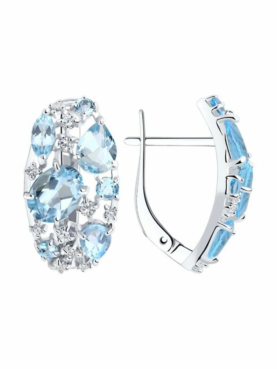 Серьги, серебро, 925 проба, родирование, топаз, фианит