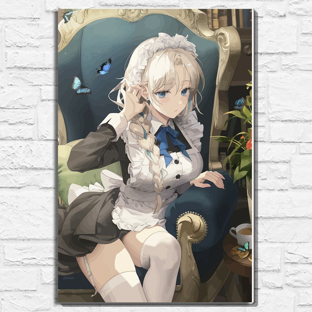 Картина по номерам на холсте аниме девушка горничная (тян, вайфу, anime) - 14981 В 60x40