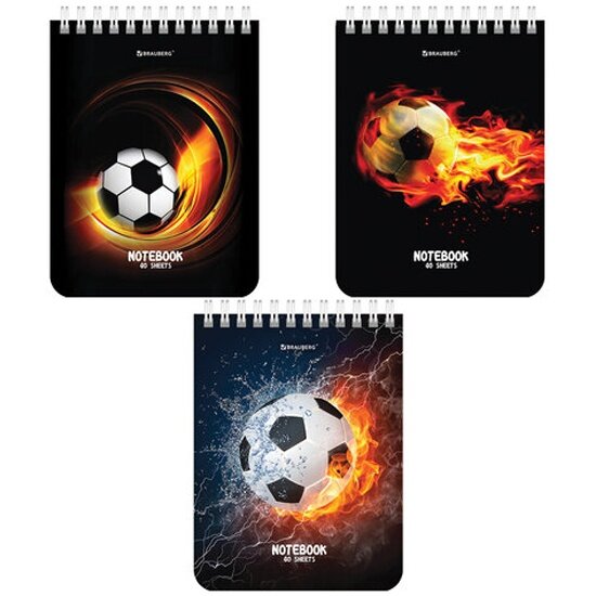 Блокнот Brauberg малый формат 108х145мм, А6, 40л, гребень, картон, клетка, , Футбол, 114390