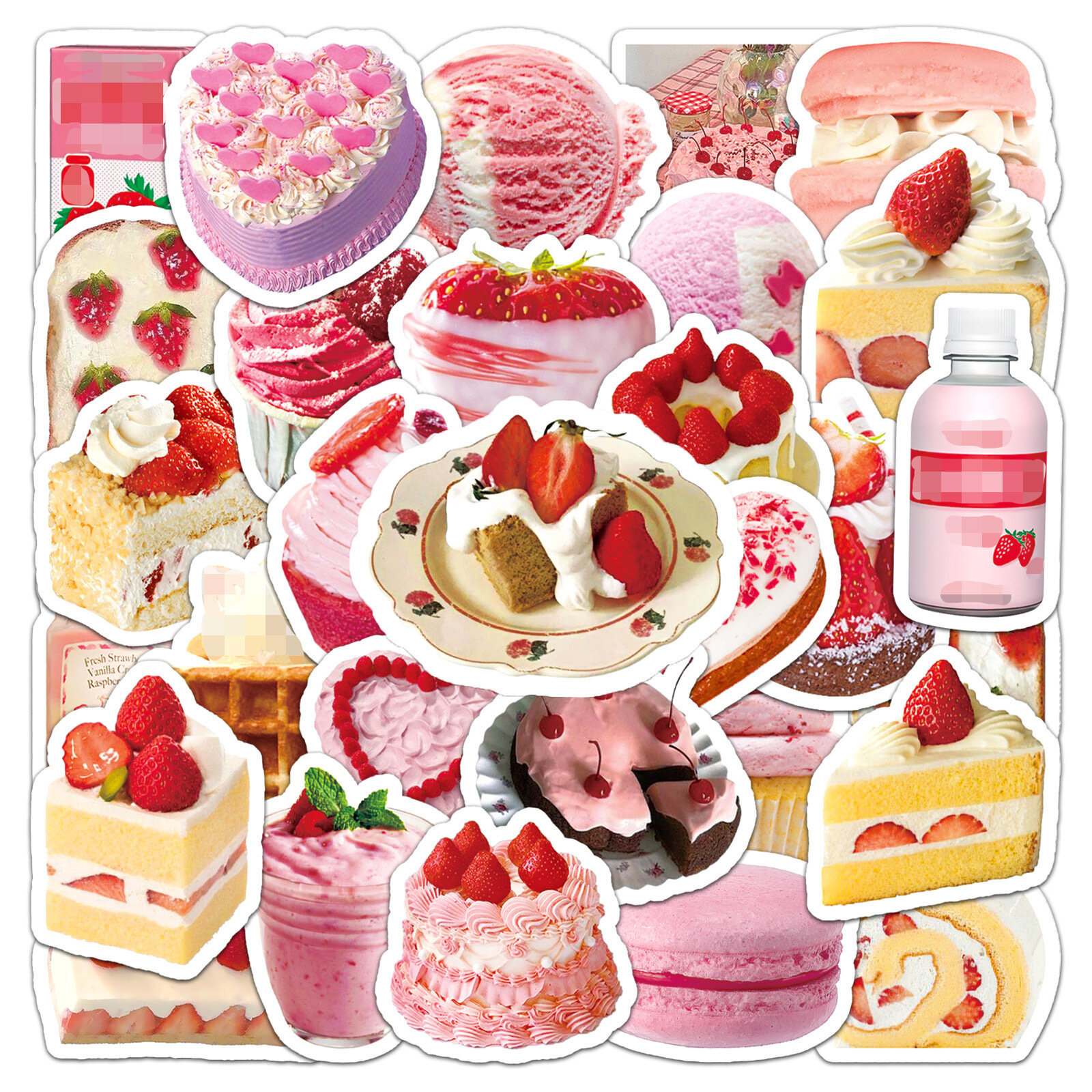 Набор из 50 наклеек «Розовый десерт», милые виниловые наклейки с тортом и сладостями для альбома, ноутбука, чемодана, телефона, бутылки с водой, водонепроницаемые эстетичные наклейки на тему еды для самостоятельного декора