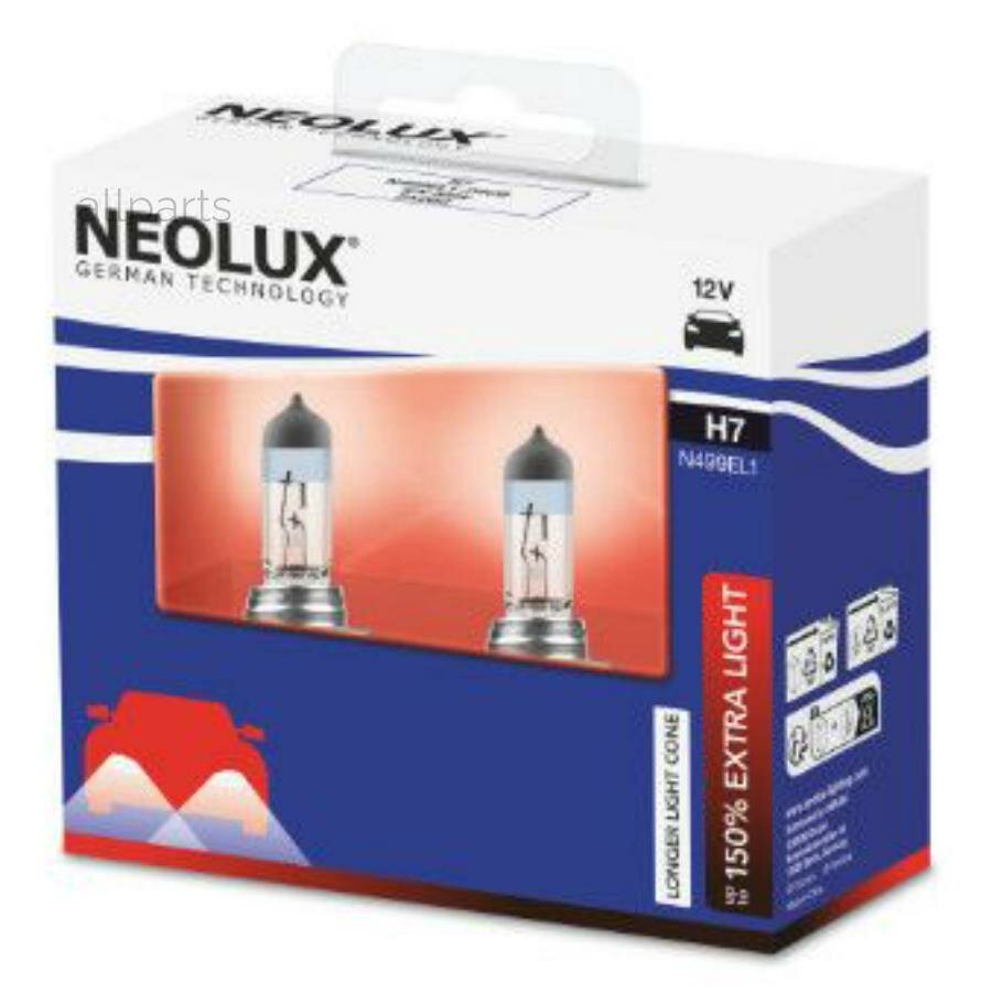 NEOLUX N499EL1-2SCB Комплект галогенных ламп пластиковая коробка 2шт 12V 55W H7 Extra Light на 130% больше света на дороге