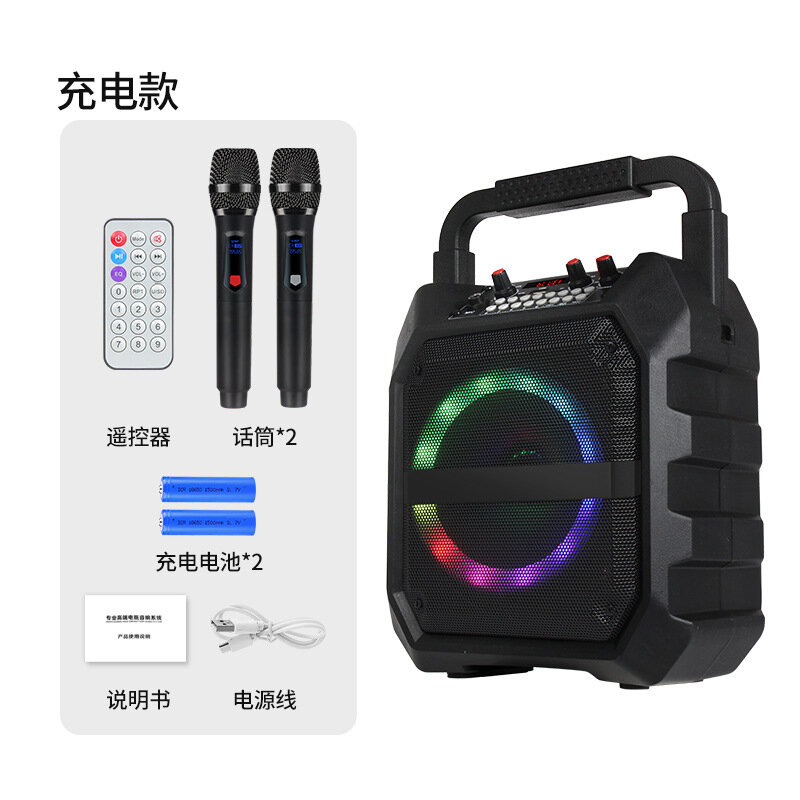 Портативная караоке-колонка J.I.Y K6S с Bluetooth + автомобильный микрофон + беспроводной петличный микрофон