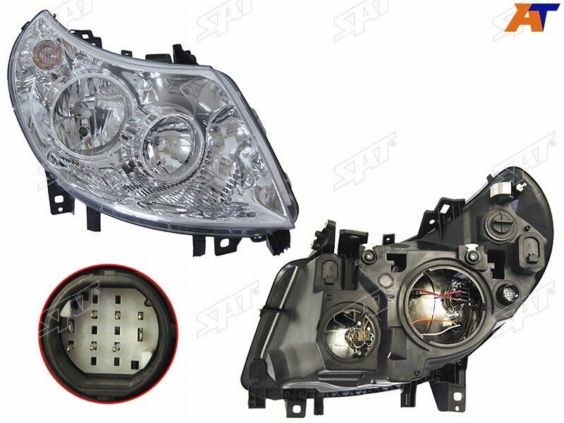 . SAT Фара для CITROEN JUMPER, FIAT DUCATO, PEUGEOT BOXER 06-11 правая c электрокорректором 8 контактов (белый разъё