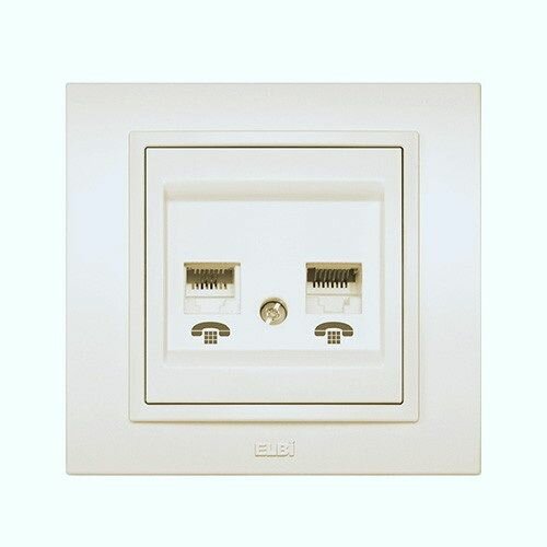Телефонная двойная розетка EL-BI Zena Vega Natural 2хRJ11 c рамкой молочно-белая 500-010200-222