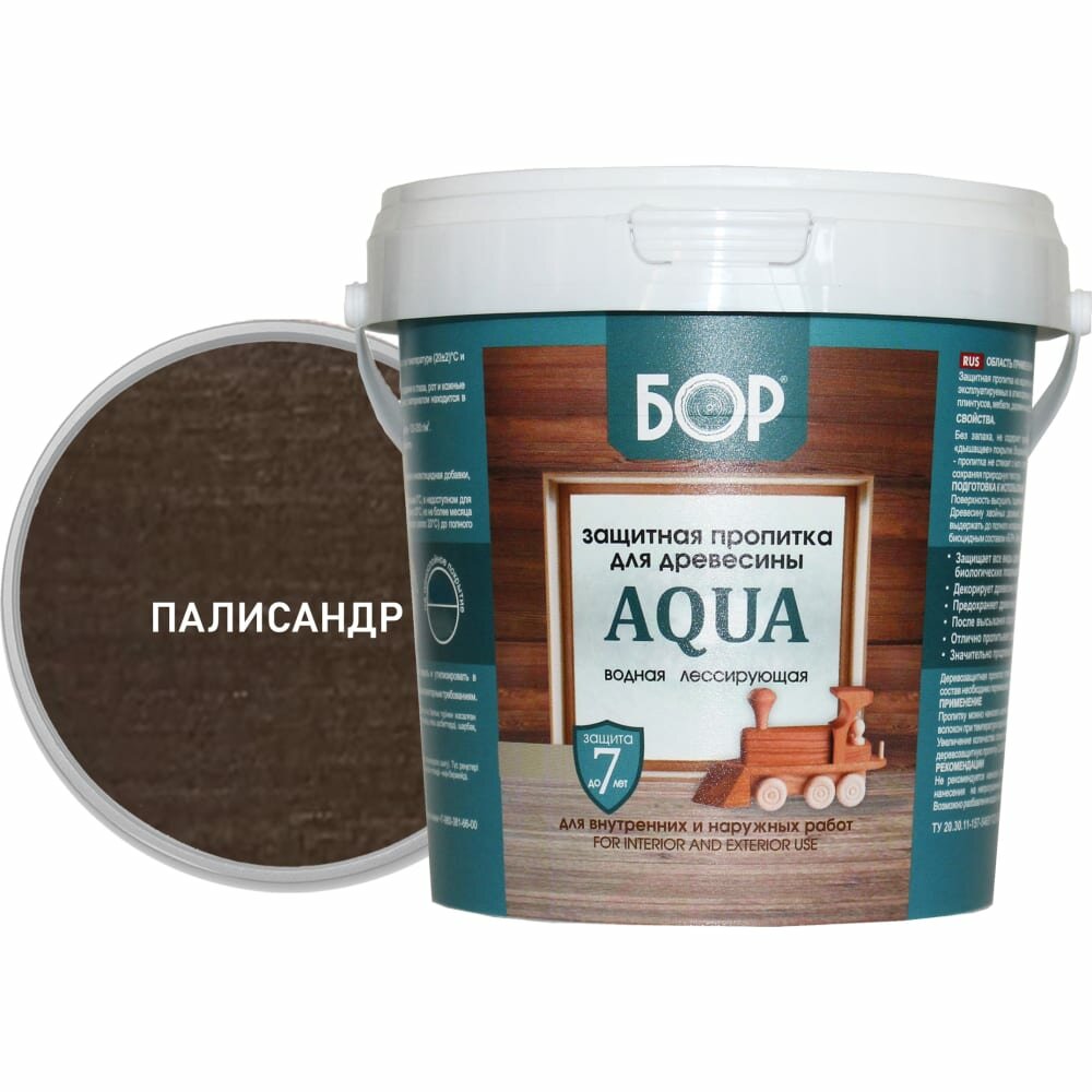 Защитная, Бор, пропитка для дерева Бор Aqua для наружных работ, палисандр 0,9 кг 4690417080137, всех видов древесины