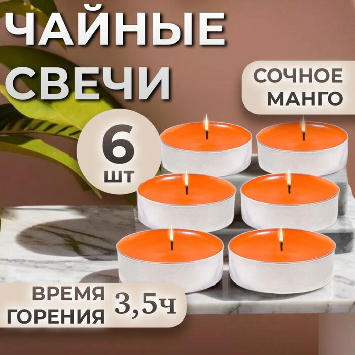 Набор чайных свечей ароматизированных "Сочное манго" в подарочной коробке, 6 шт, 4820506