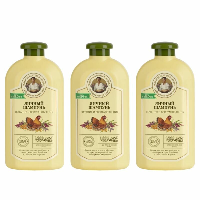Рецепты бабушки Агафьи Шампунь Яичный, Питание для сухих и ломких, 500мл,3шт