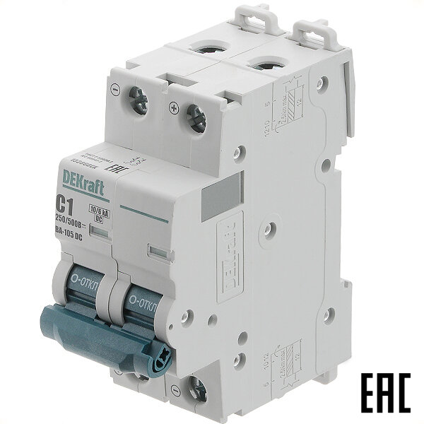 Автоматический выключатель C1А/2п/ 10кАна Din-рейку DEKraft ВА105-DC 13386DEK