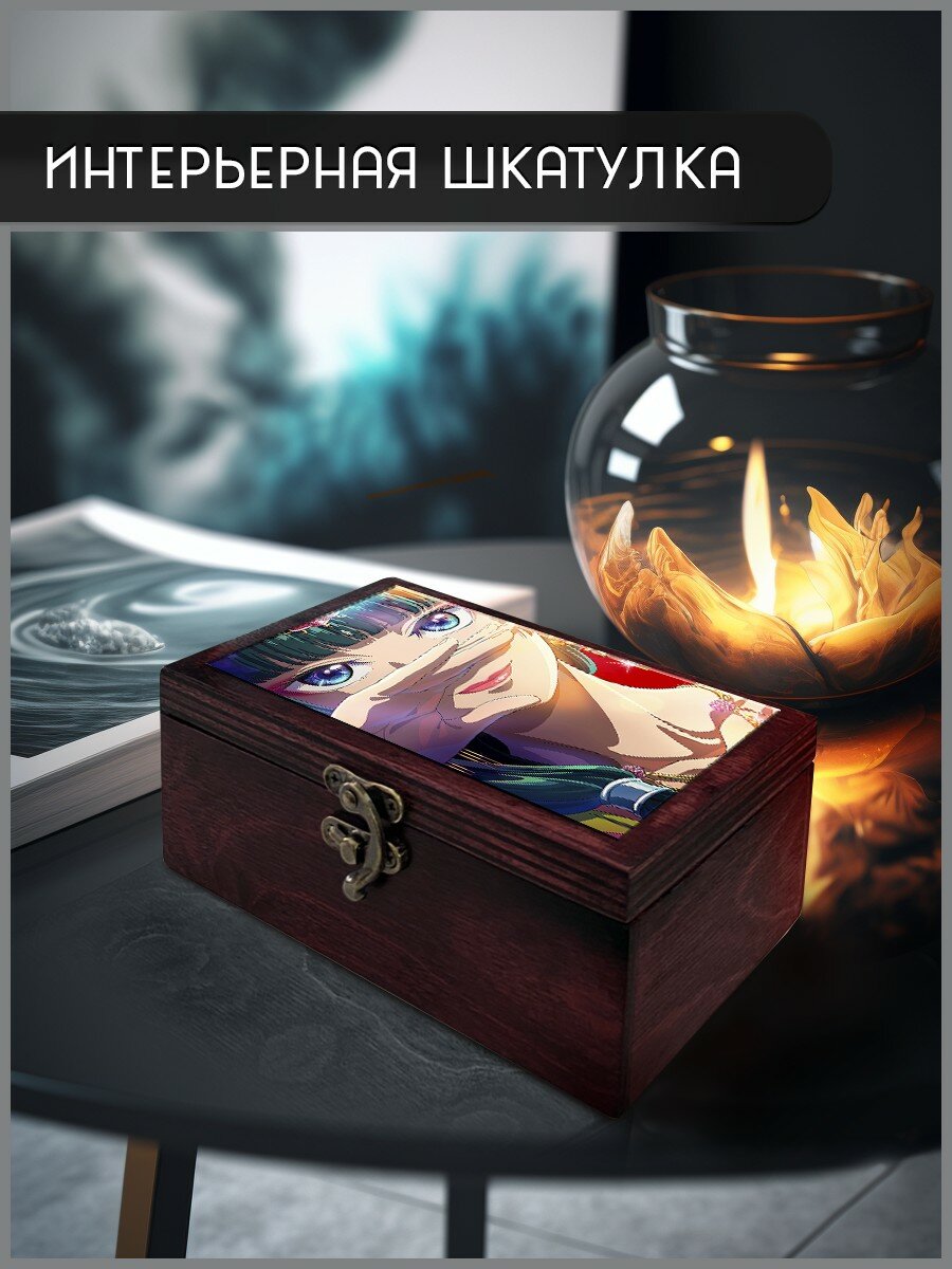 Шкатулка интерьерная вишня для украшений универсальная 16x10x6 см Аниме Монолог фармацевта (Мао Мао, Император, Цветы, Женьши) - 855