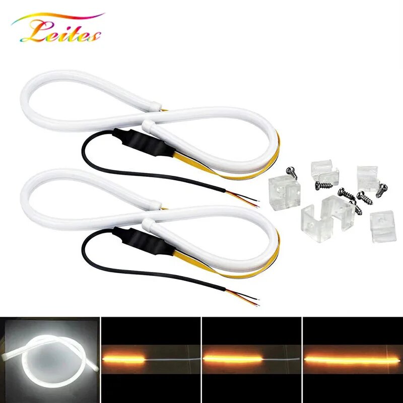 Дневные ходовые огни, Светодиодная лента дневного света, гибкая мягкая трубка, белый/желтый 60cm