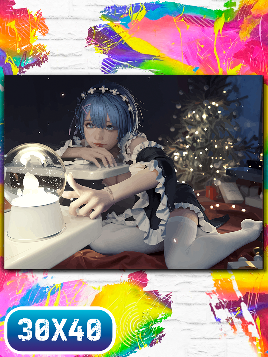 Картина по номерам на холсте новый год re zero (ре зеро, аниме, рем, рам, девушка, рождество) - 15868 Г 30х40