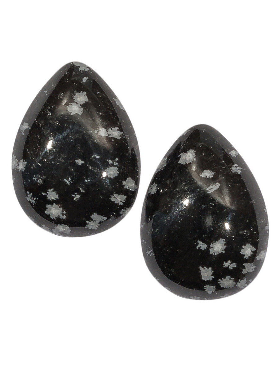Кабошон Обсидиан снежный (пара) 27х20х7 мм.
