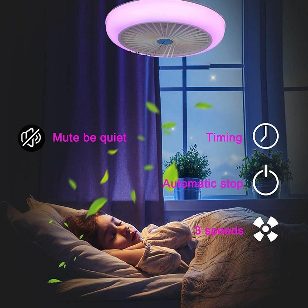 Современный потолочный вентилятор с LED светильником и Bluetooth колонкой, 72W, для спальни и гостиной, разм. 45*20см