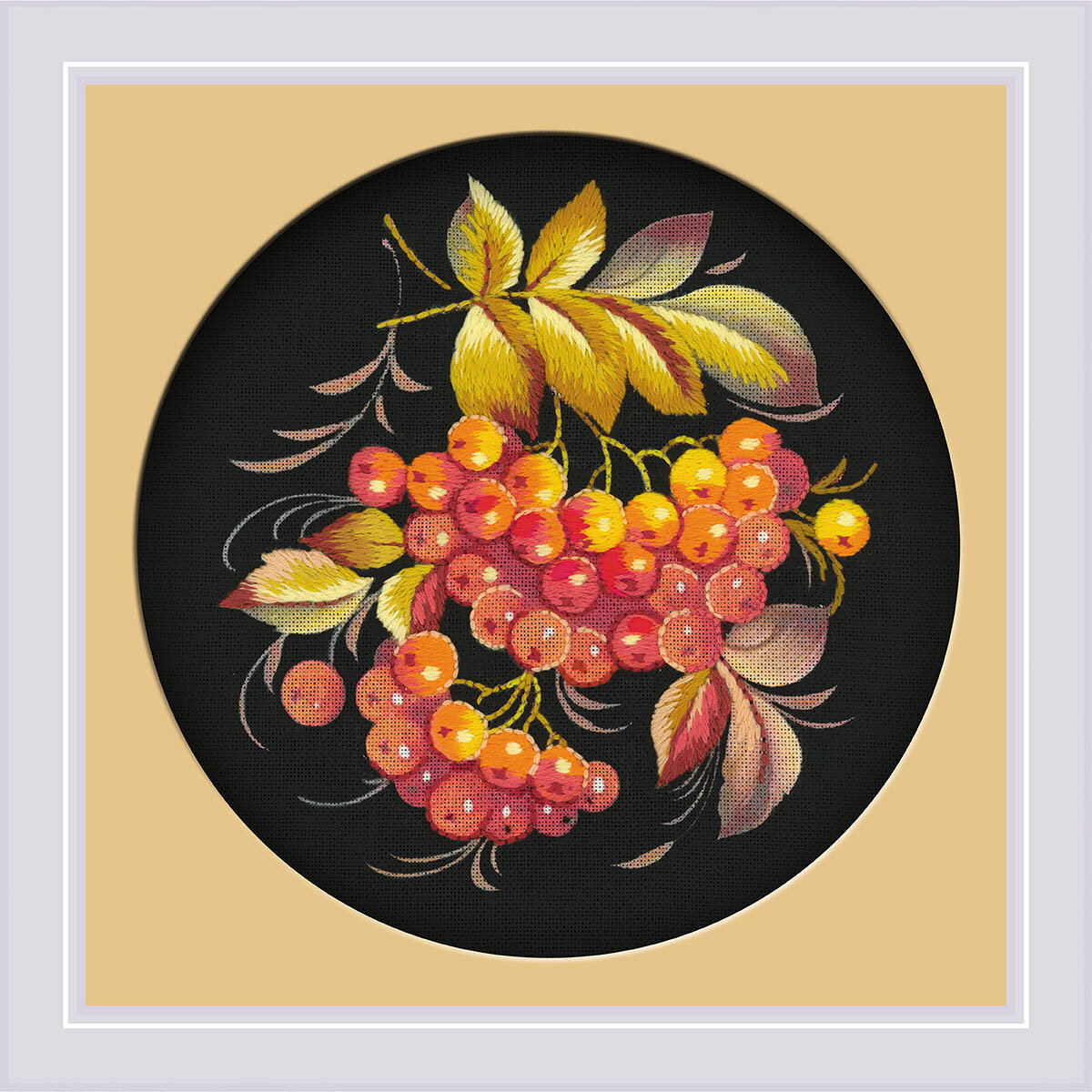 Набор для вышивки гладью 'Рябинушка', 20х20 см (нитки шерсть/акрил), Риолис