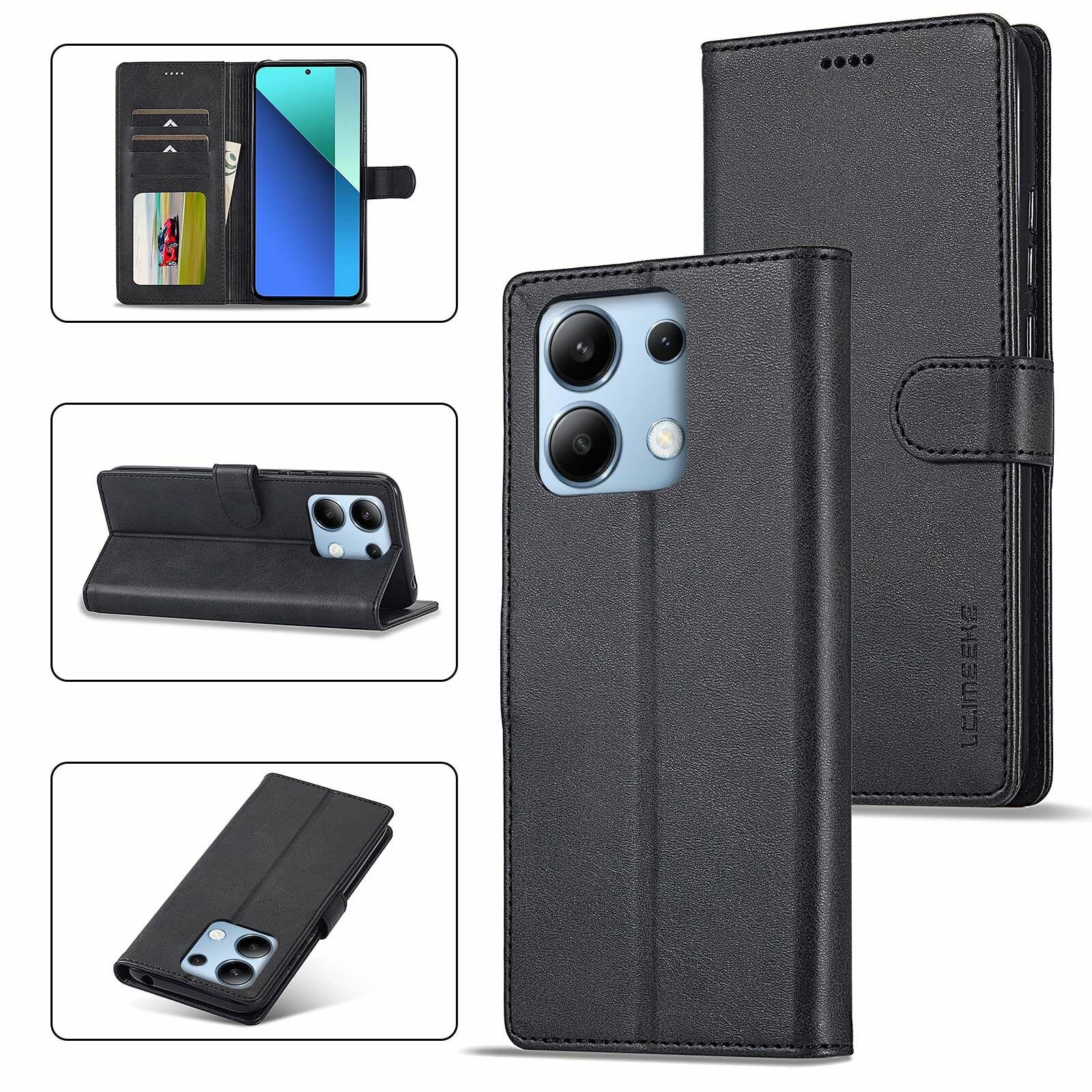 LCIMEEKE Кожаный книжка чехол для Xiaomi Redmi Note 13 (4G) (Сяоми Редми Ноут 13 4Джи) с визитницей из экокожи