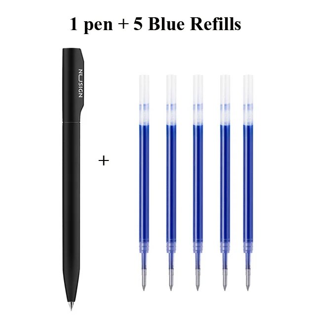 NUSIGN Гелевые ручки белые, черные, розовые, синие 0,5 мм Синий, 1Pen 5Blue Refills