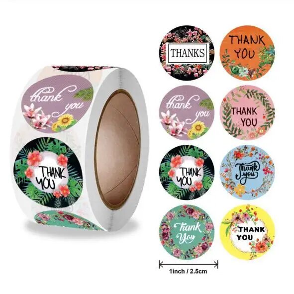 Яркие круглые наклейки «thank you», рулон этикеток, бумажных этикеток, украшение ручной работы, наклейка «спасибо» 50-500 шт.