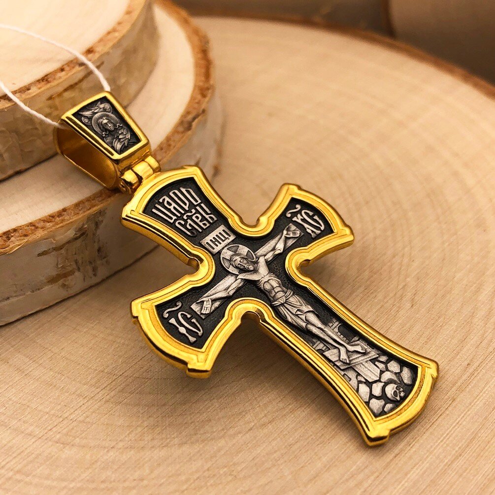 Крестик, серебро, 925 проба, чернение, золочение, оксидирование