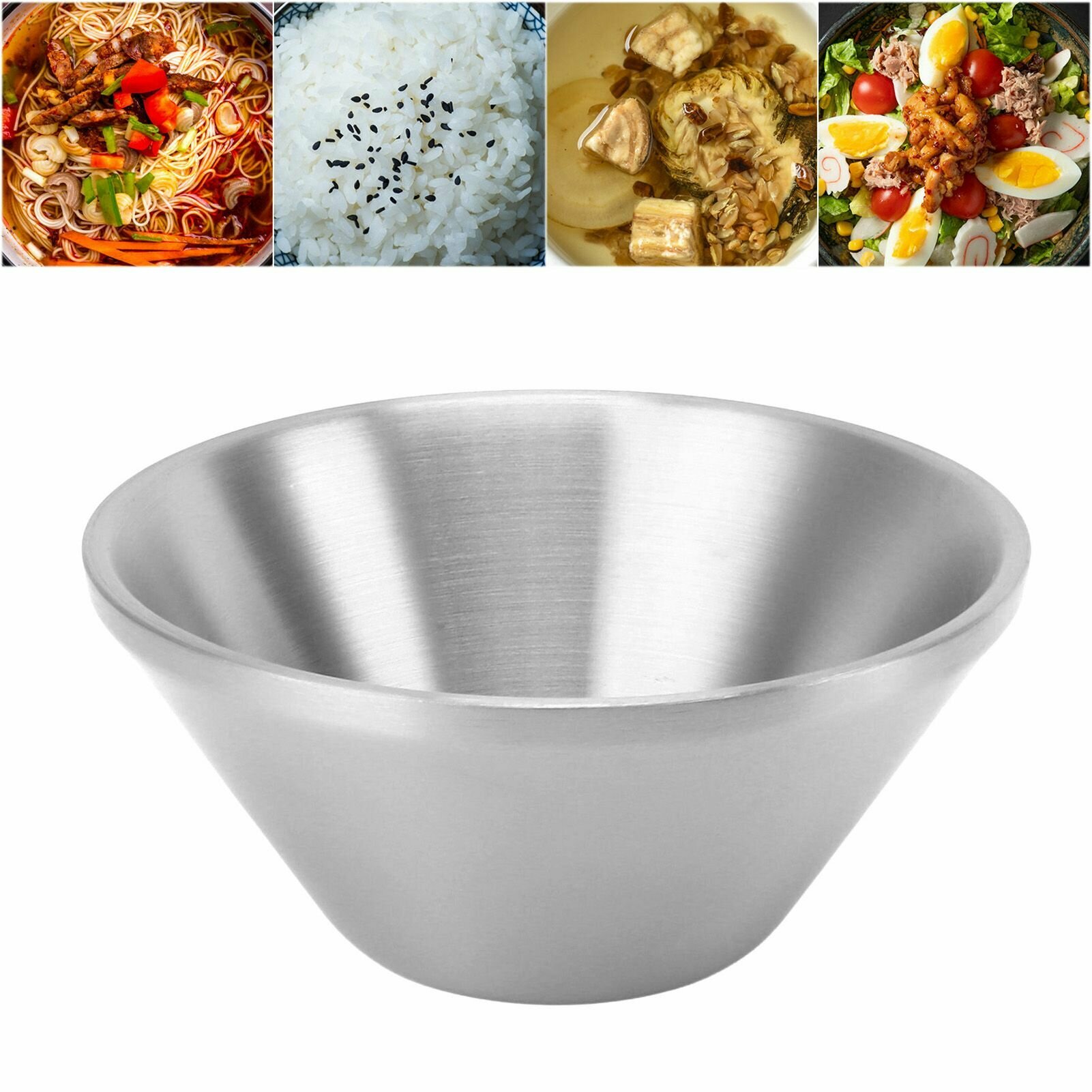 Салатник из нержавеющей стали 304 двухслойный металлический круглый миска для салата снеков риса лапши мороженого серебристый 15см / 5.9дюйма