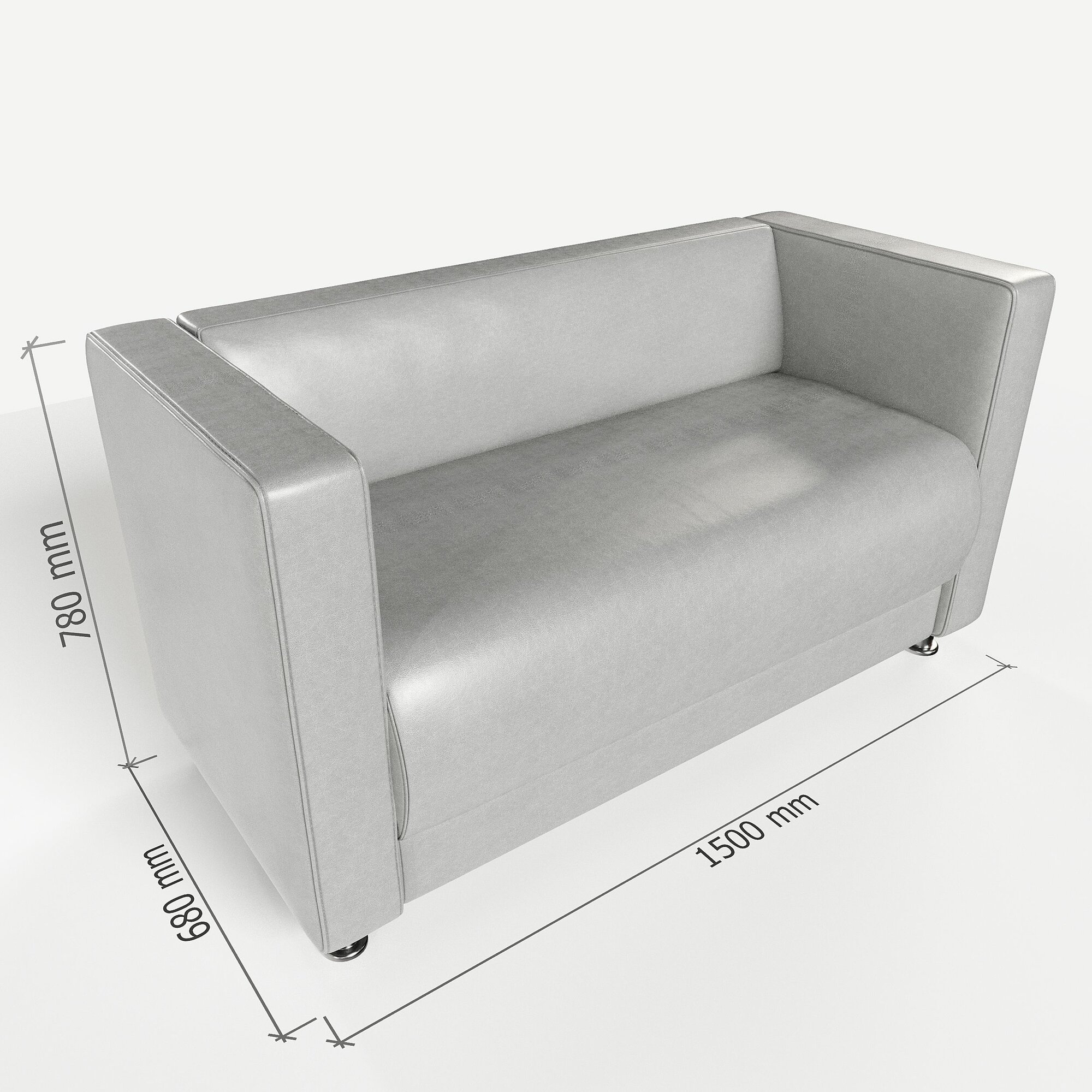 Диван прямой офисный из эко кожи с подлокотниками Пауза серый 150