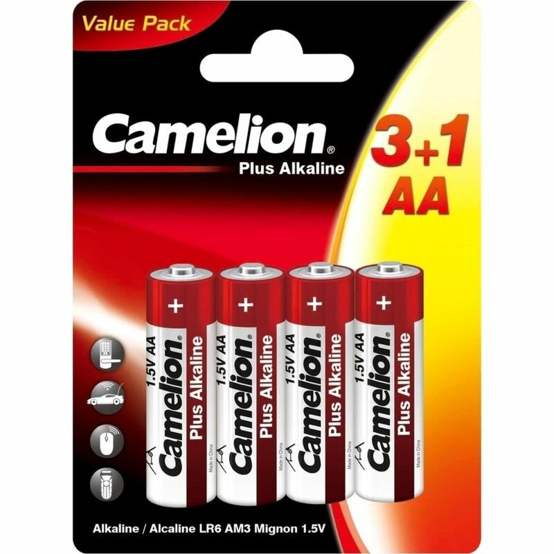 Батарейка Camelion Plus Alkaline 3+1 LR6, 5 В, 4 шт