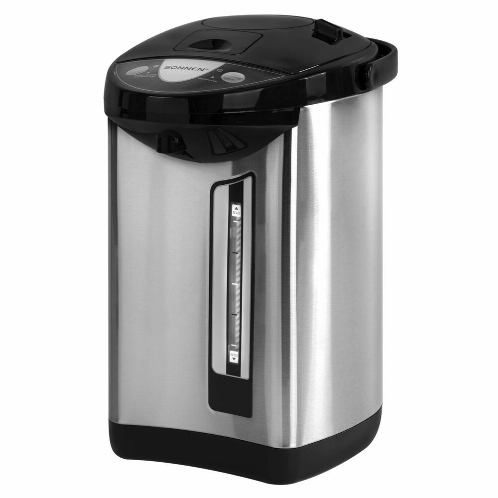 Термопот Sonnen TP-50, 5 л, 900 Вт, 1 температурный режим, 3 режима подачи воды, сталь, белый/серебро (456711)