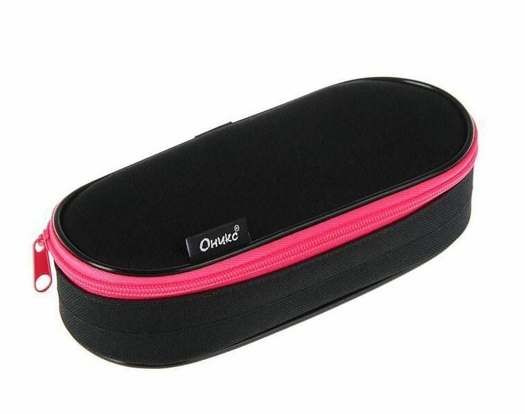 Пенал мягкий Оникс футляр 85х210х50 мм, откидная планка "Черный-ярко-розовый" (ПМК 24-42 (55945))