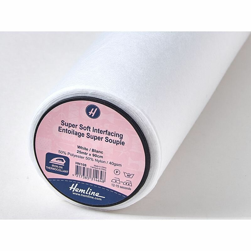 Стабилизатор HEMLINE Флизелин, супертонкий, с односторонним клеевым покрытием, белый, 25 м