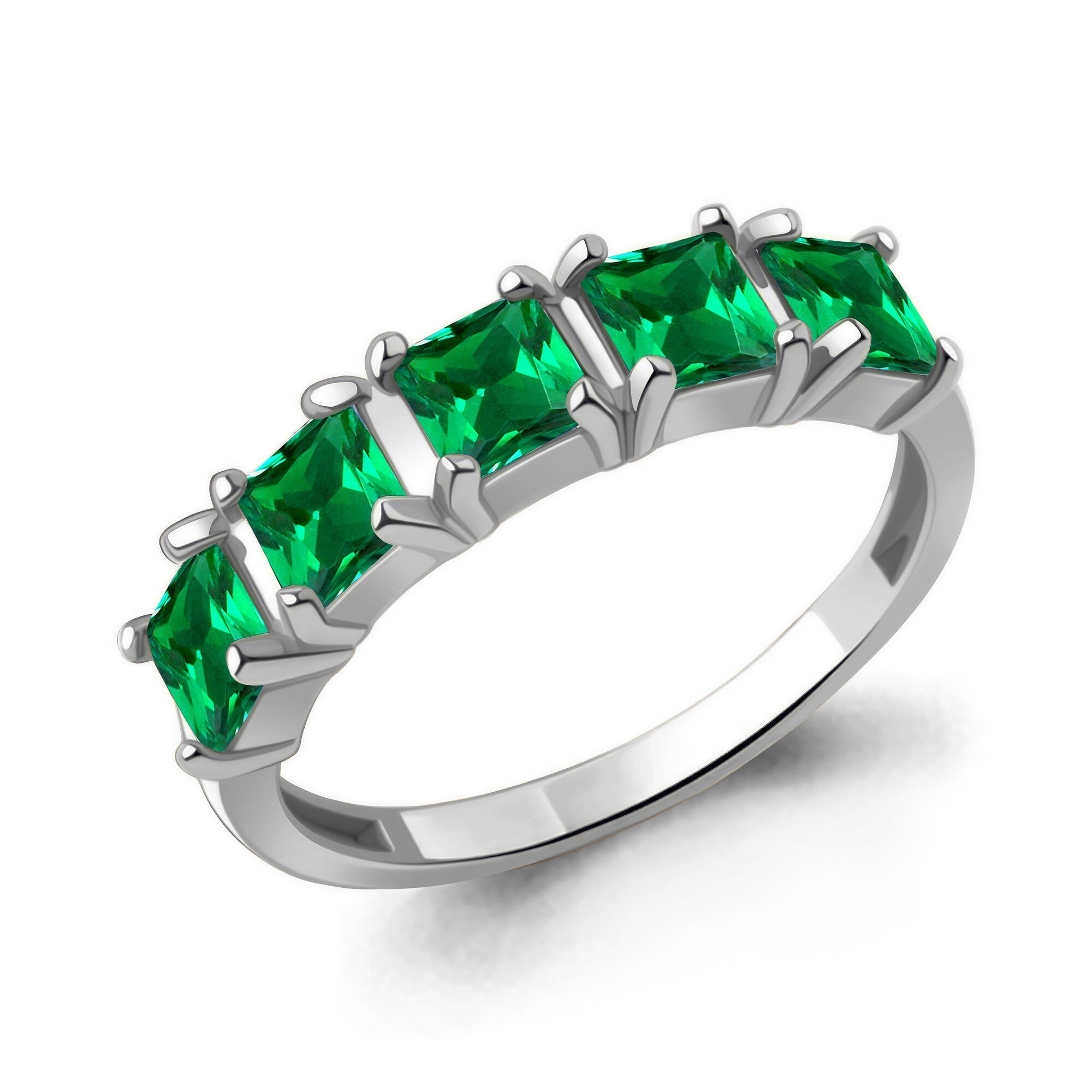 Кольцо, серебро, 925 проба, родирование, изумруд синтетический