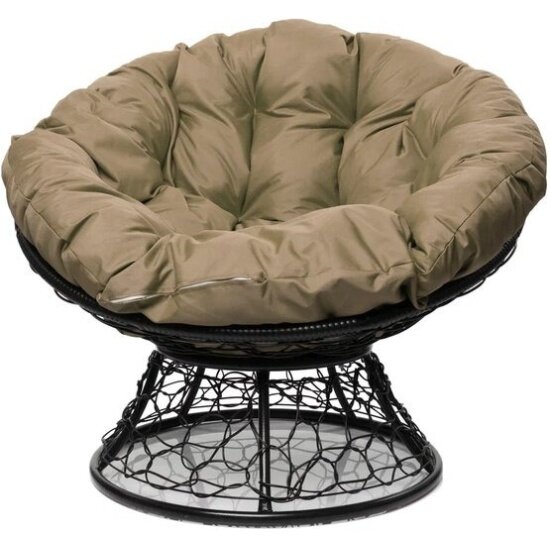 Кресло папасан с ротангом M-group чёрное , подушка Лен