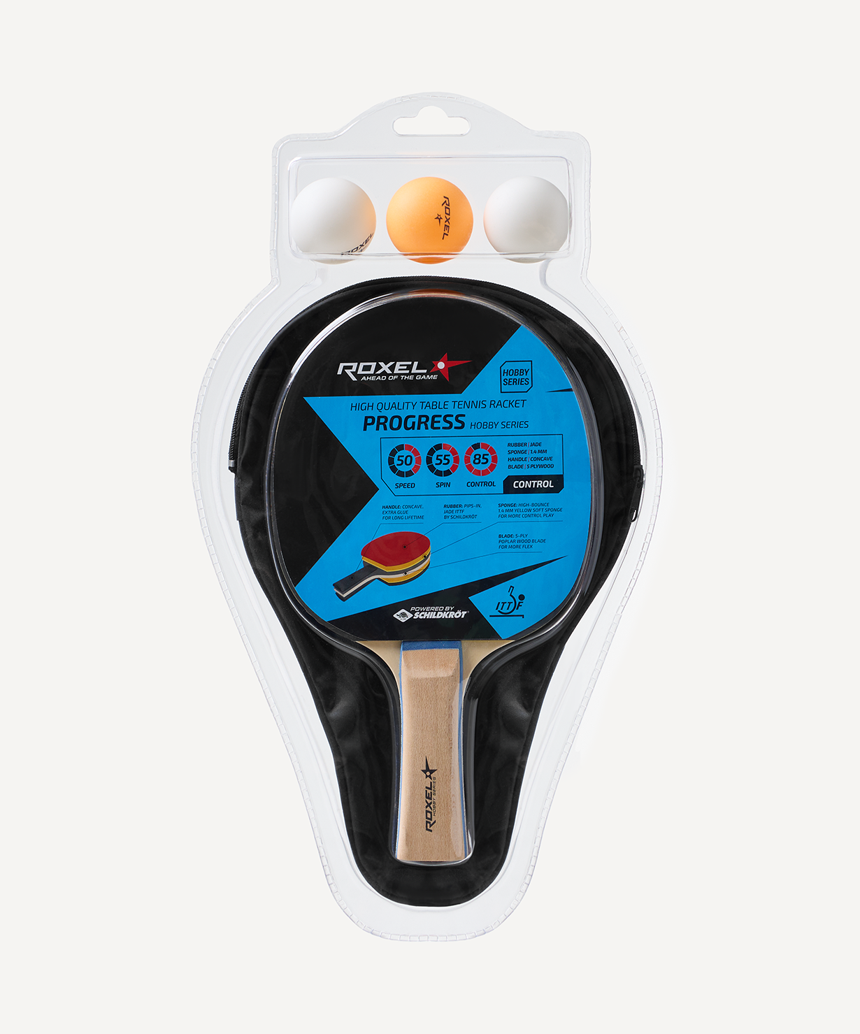 Набор для настольного тенниса Roxel Hobby Progress, 1 ракетка, 3 мяча, чехол