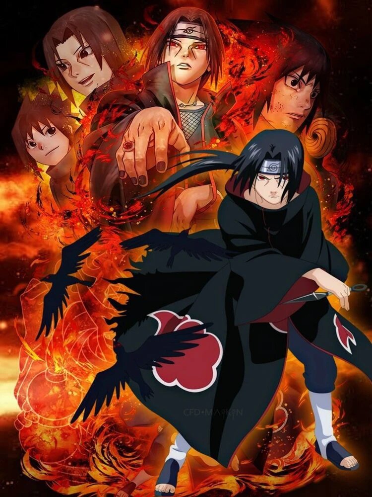 Алмазная мозаика на подрамнике "Учиха Итачи" круглые бриллианты 40х50см