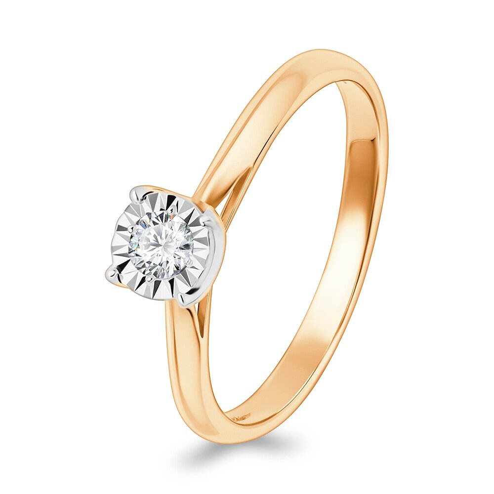 Кольцо, красное золото, 585 проба, родирование, бриллиант