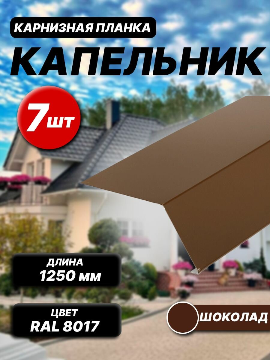 Карнизная планка / капельник для кровли / 60х40 / RAL 8017 (Коричневый шоколад) длина 1250 мм (7 шт)