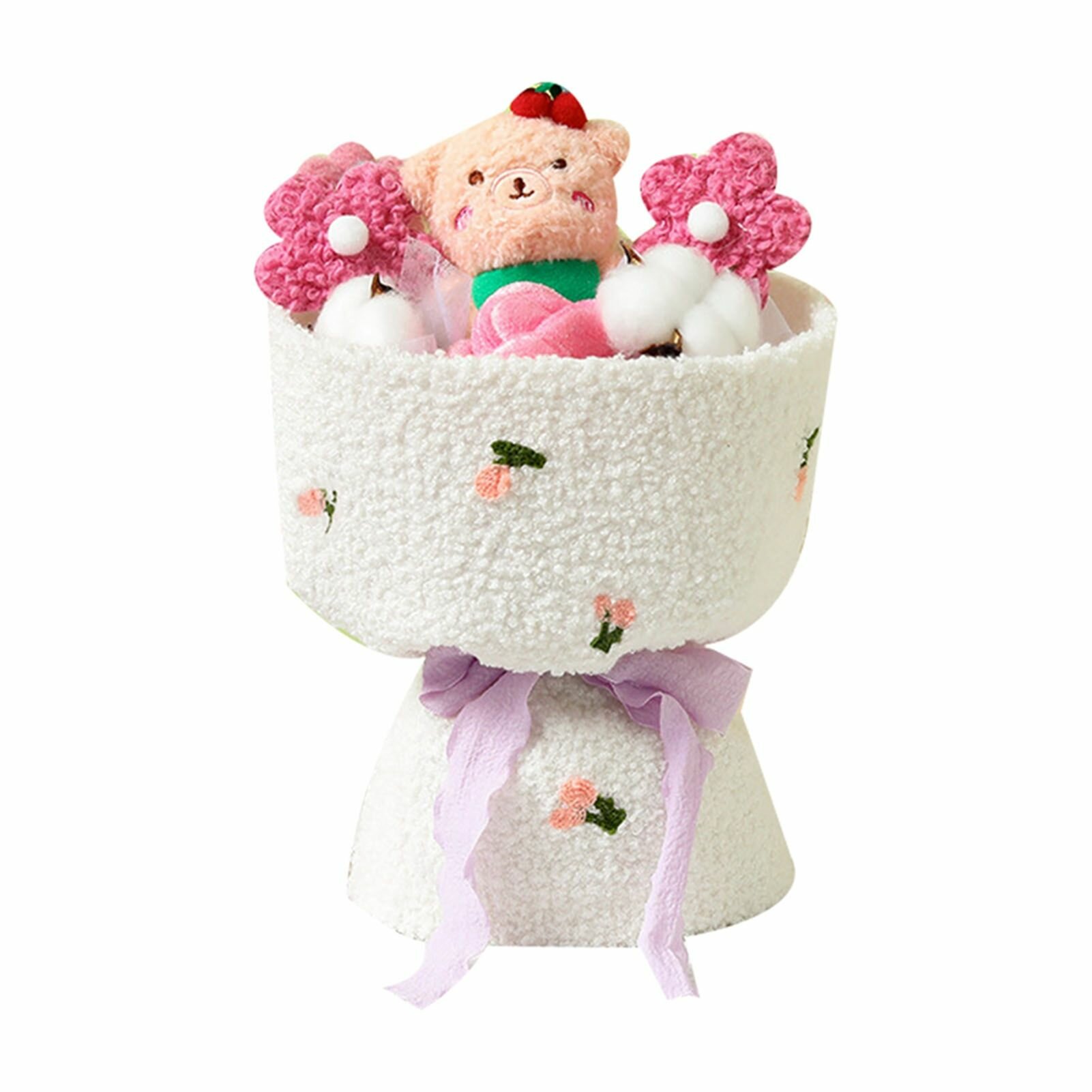Мягкий букет игрушек (розовый медведь, с гирляндой)