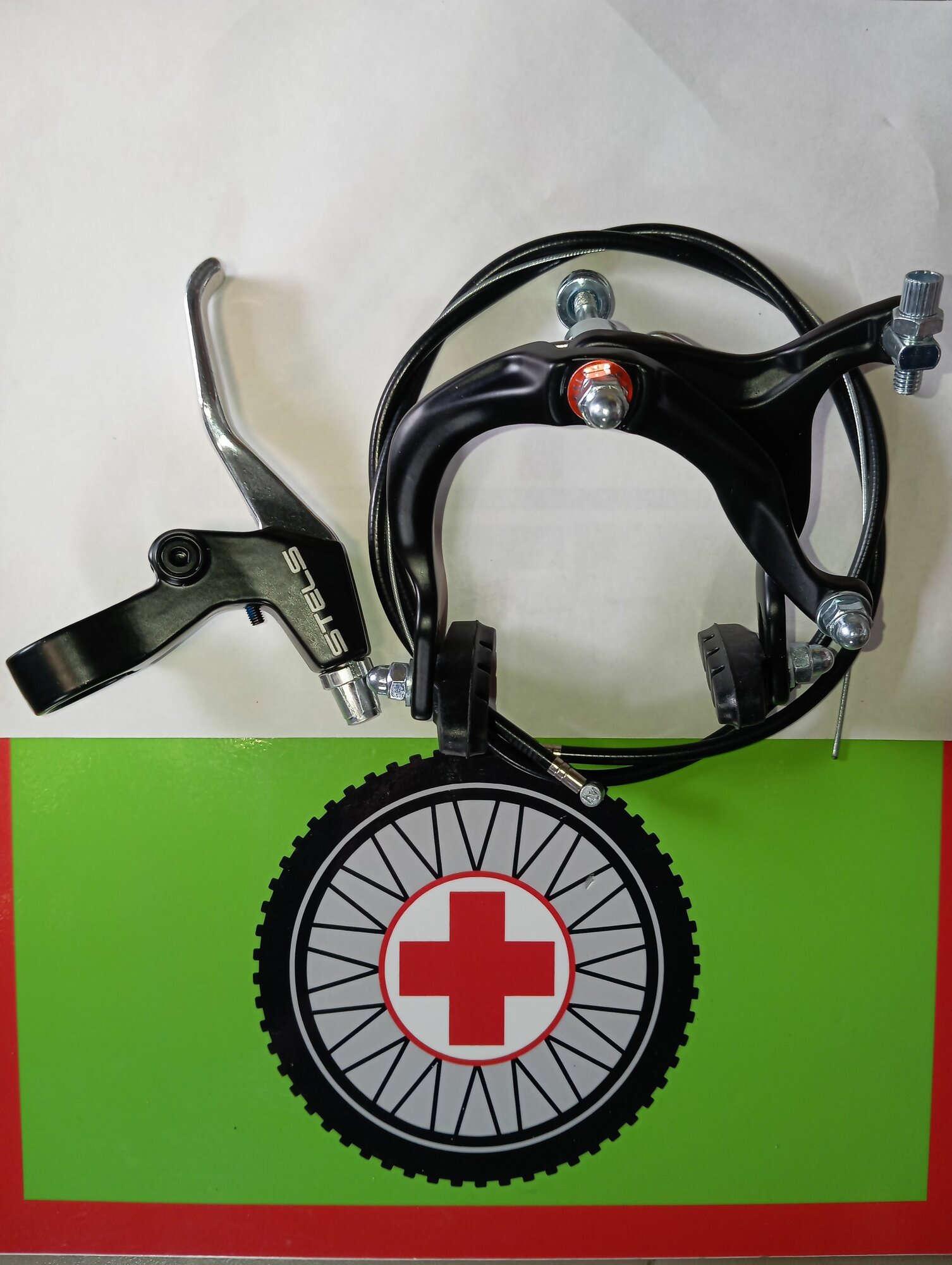 Тормоз передний, с левой алюм. ручкой U-brake ободной BMX и для шосейных велосипедов, трос, рубашка с заглушками. тормоз уневерсальный